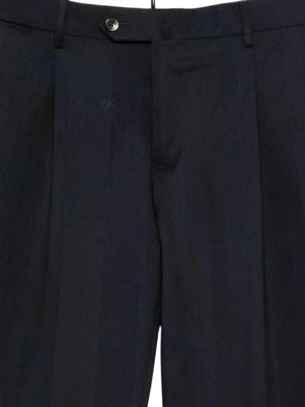 PT TORINO Navy Herringbone Pleated Trousers