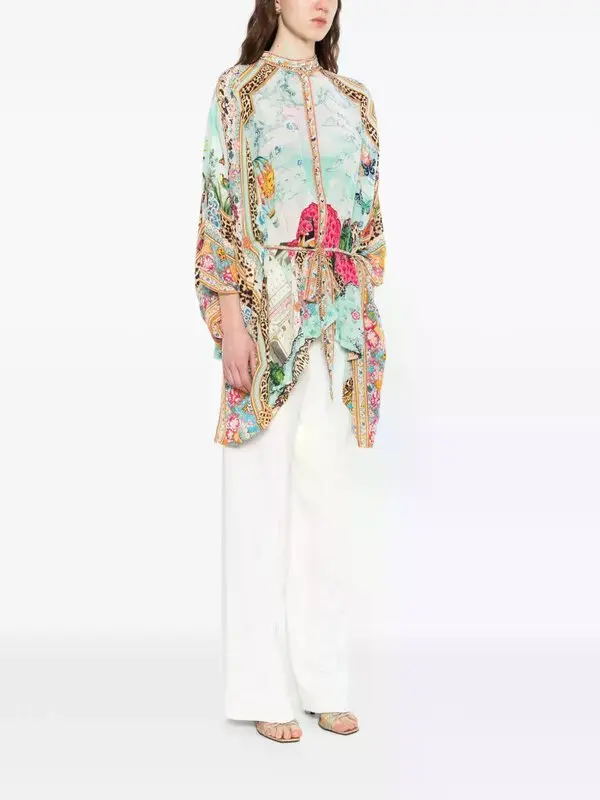 Camilla Button Scarf Blouse - Blue