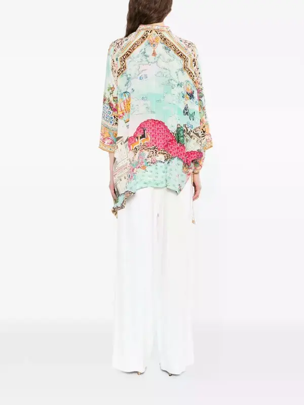 Camilla Button Scarf Blouse - Blue