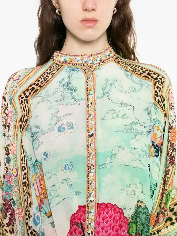 Camilla Button Scarf Blouse - Blue