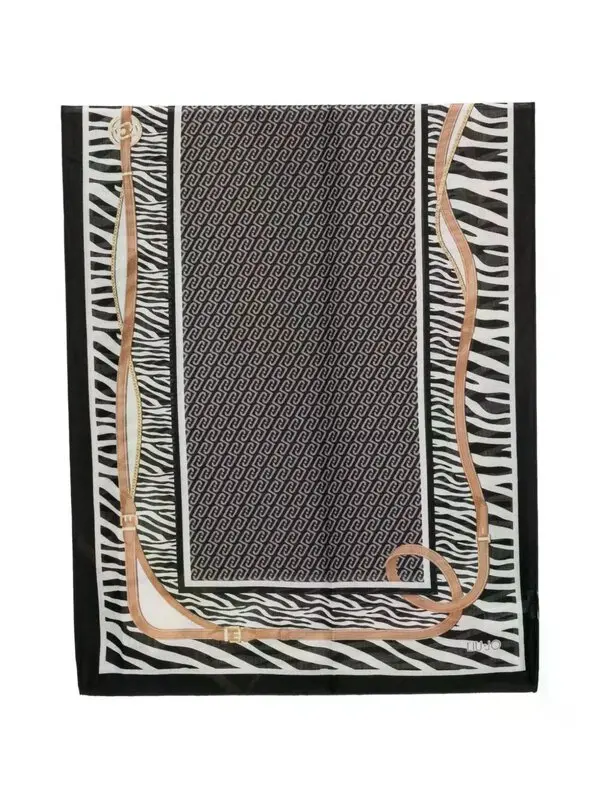 Liu Jo Zebra-print Logo-monogram Scarf - Black