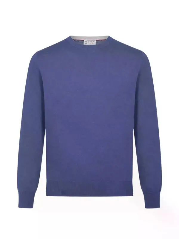 Brunello Cucinelli Crew Neck Fine Knit Long Sleeve Sweater - Blue