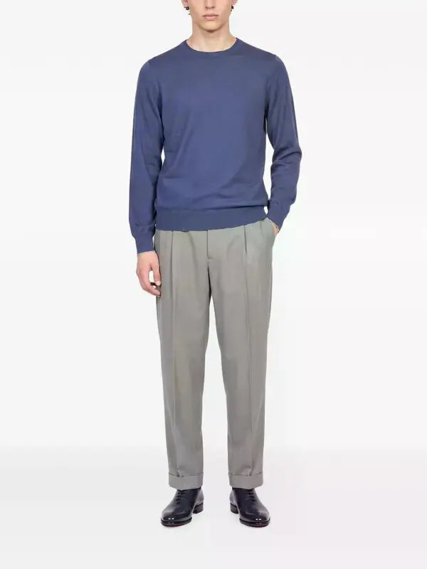 Brunello Cucinelli Crew Neck Fine Knit Long Sleeve Sweater - Blue