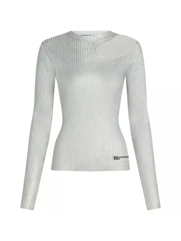 Karl Lagerfeld Ribbed Knit Sweater With Cut-out Detail - Pearl Grey
