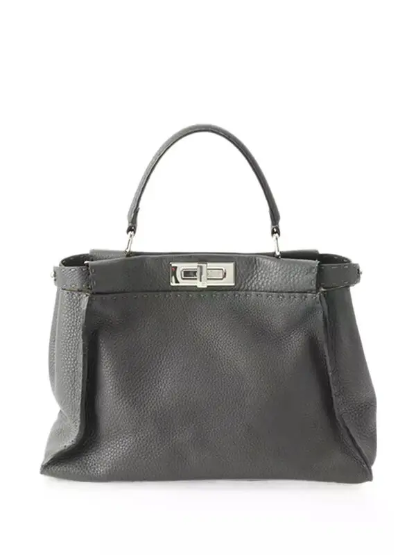 Fendi 2000-2010 Medium Leather Selleria Peekaboo Iconic Satchel - Grey