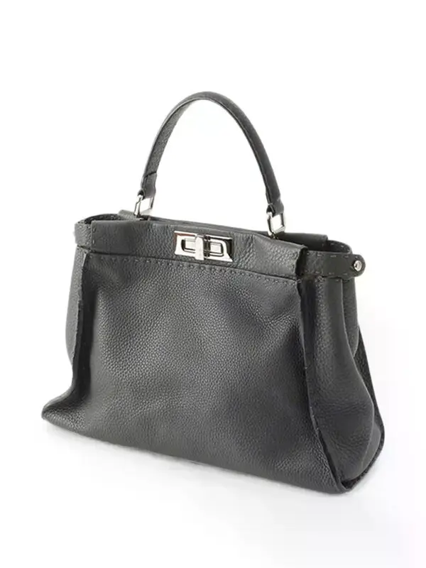 Fendi 2000-2010 Medium Leather Selleria Peekaboo Iconic Satchel - Grey