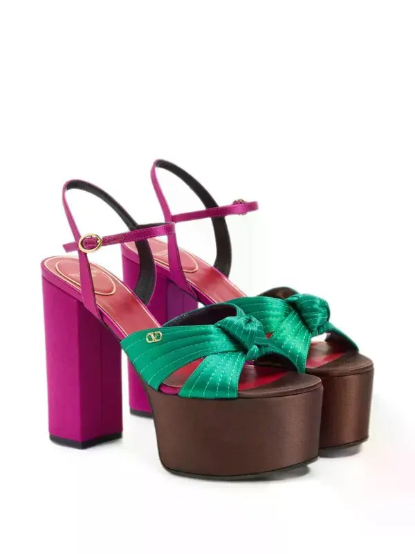 Valentino Garavani Satin Platform Sandals With Knot Detail - Green