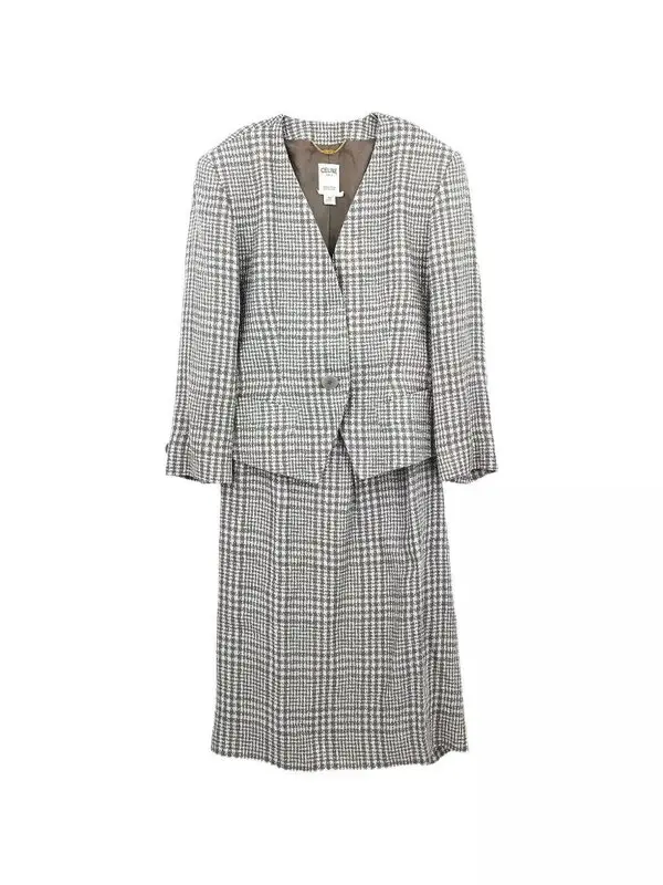 Celine 1990-2000s Check Tweed Skirt Suit