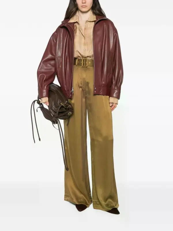 Zimmermann Tuck Belted Satin-finish Palazzo Pants