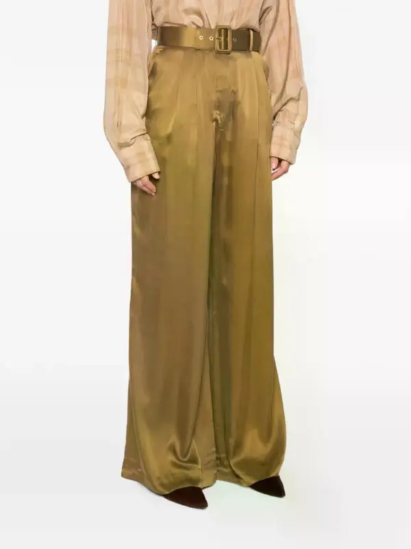 Zimmermann Tuck Belted Satin-finish Palazzo Pants