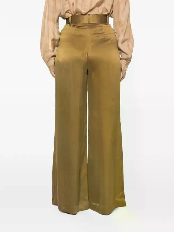 Zimmermann Tuck Belted Satin-finish Palazzo Pants