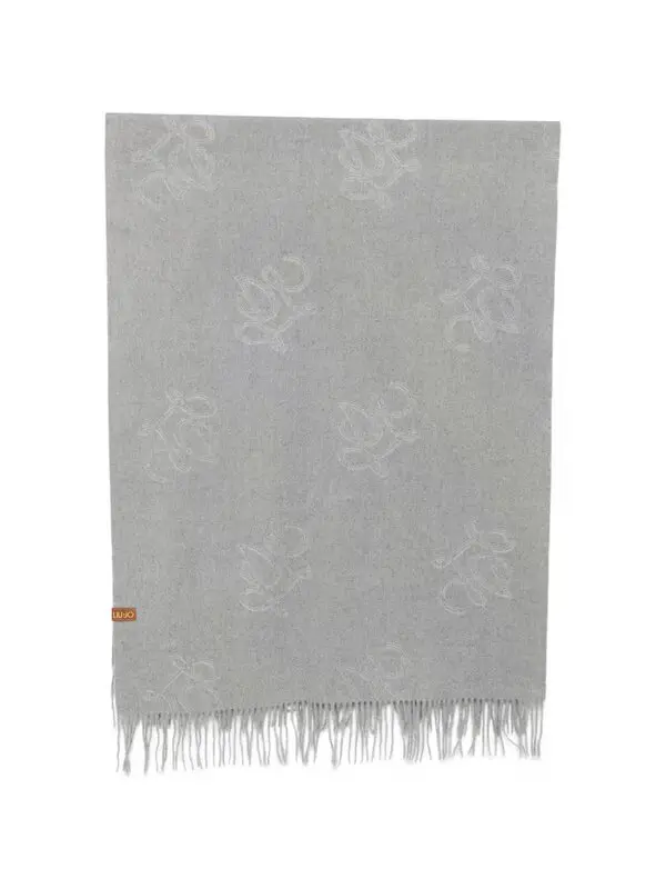 Liu Jo Monogram-embroidered Fringed Scarf - Grey