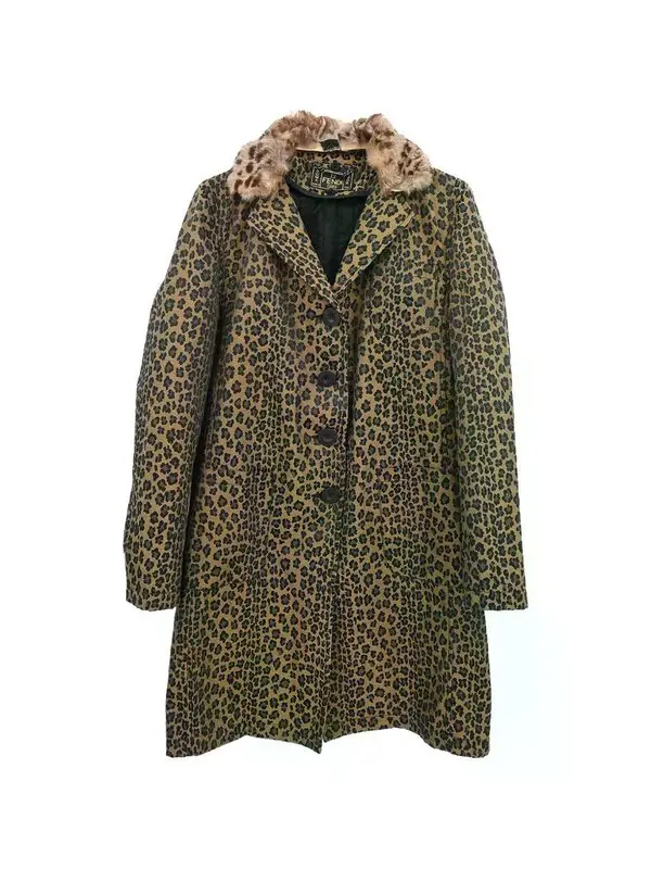 Fendi 1990-2000s Leopard-print Faux-fur Collar Coat