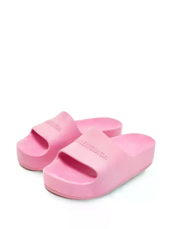 Balenciaga Rubber Embossed Logo Chunky Platform Pool Slides - Pink