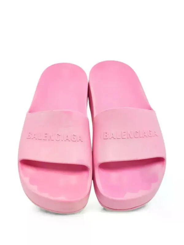 Balenciaga Rubber Embossed Logo Chunky Platform Pool Slides - Pink