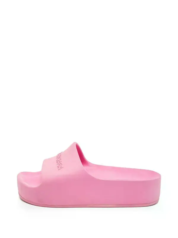 Balenciaga Rubber Embossed Logo Chunky Platform Pool Slides - Pink