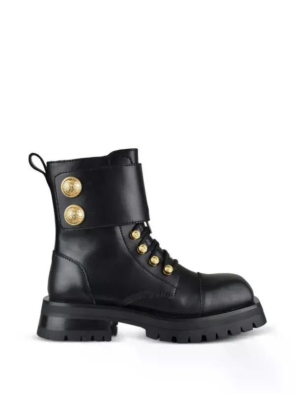Balmain Leather Combat Boots With Gold-tone Embossed Details