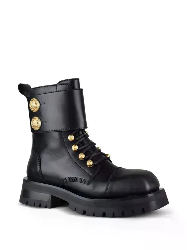 Balmain Leather Combat Boots With Gold-tone Embossed Details