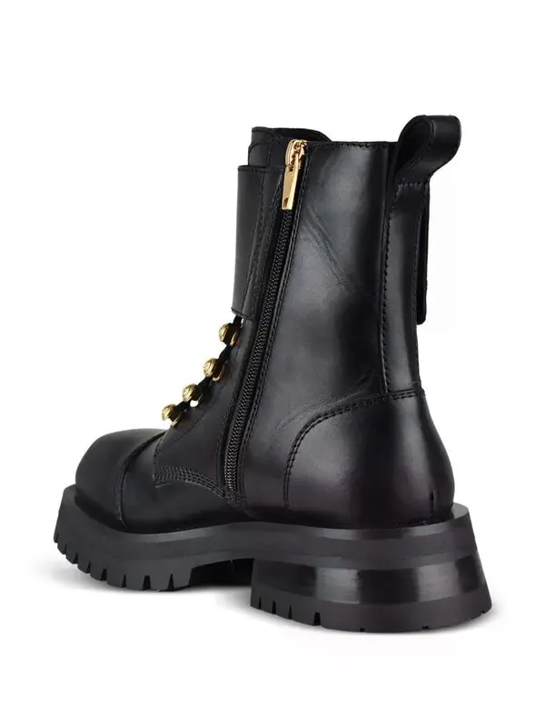 Balmain Leather Combat Boots With Gold-tone Embossed Details