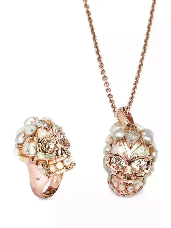 Alexander McQueen Embellished Skull Necklace And Ring Set