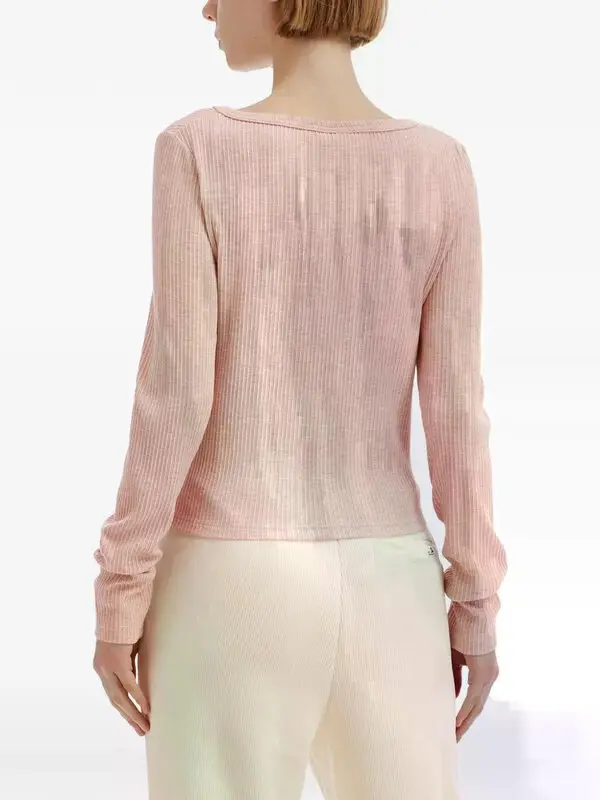 CHOCOOLATE Ribbed Knit Heart Motif Cropped T-shirt - Pink