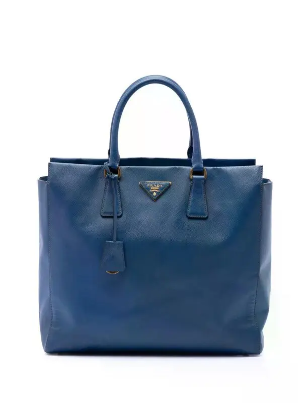 Prada Saffiano Lux Open Convertible Tote Satchel - Blue