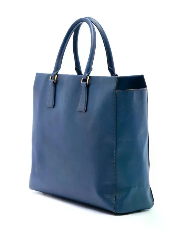 Prada Saffiano Lux Open Convertible Tote Satchel - Blue