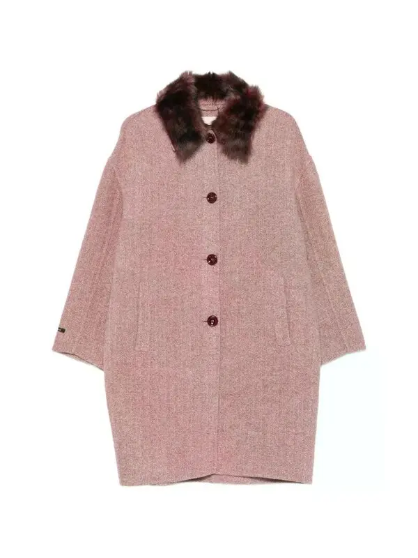 MANZONI 24 Herringbone Pattern Coat With Fur Collar