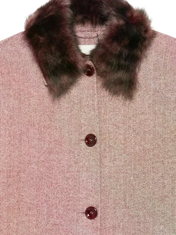 MANZONI 24 Herringbone Pattern Coat With Fur Collar