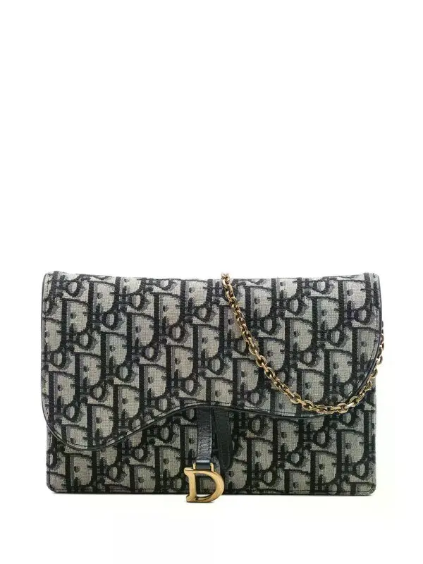 Dior 2020 Oblique Canvas Saddle Pouch Wallet On Chain Crossbody Bag - Blue