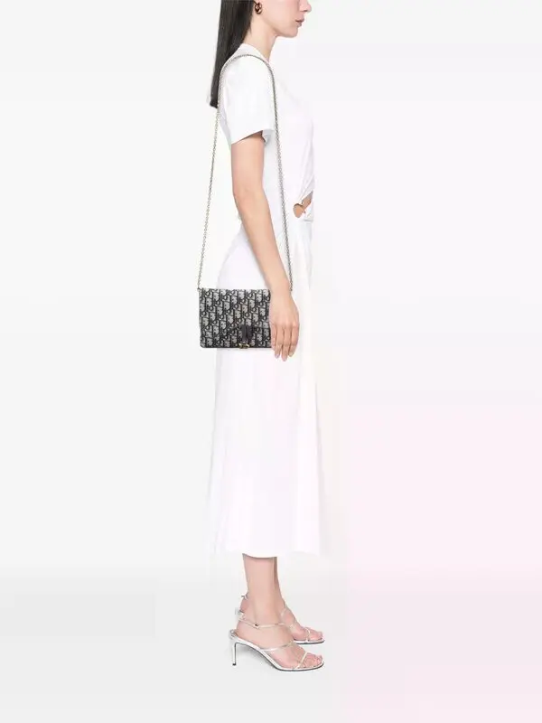 Dior Oblique Canvas Saddle Pouch Wallet On Chain Crossbody Bag - Blue