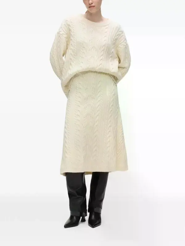 Karl Lagerfeld Wool-blend Cable Knit Midi Skirt - Neutrals