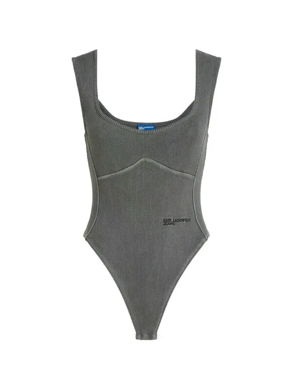 Karl Lagerfeld Ribbed Knit Bodysuit - Grey