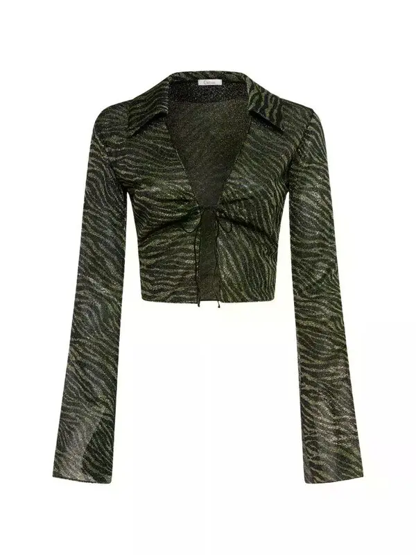 Oseree Animalier Slim-fit Cropped Shirt - Green