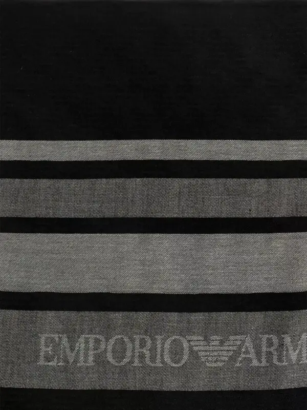 Emporio Armani Striped Modal & Viscose Stole With Fringe - Black