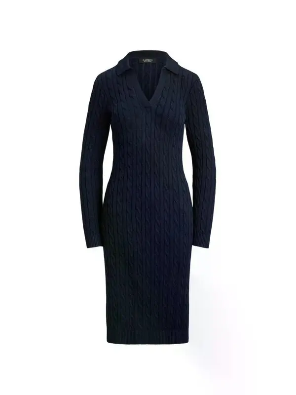 Ralph Lauren Cable-knit Collared Midi Dress - Blue