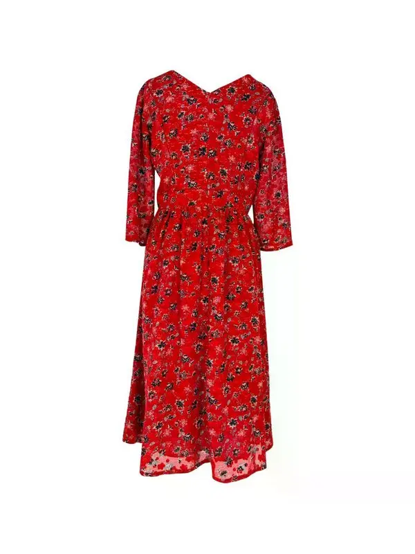 Ba&sh Floral Print V-neck 3/4 Sleeve Midi Dress