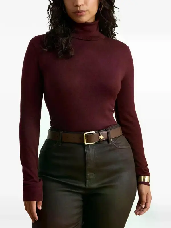 Ralph Lauren Ribbed Turtleneck Top With Logo Plaque