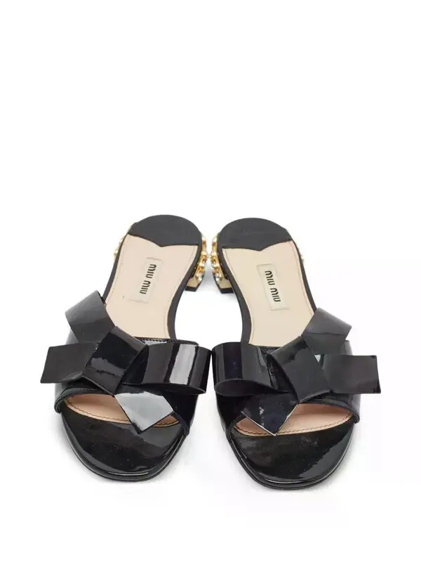 Miu Miu Patent Bow Detail Embellished Sandals