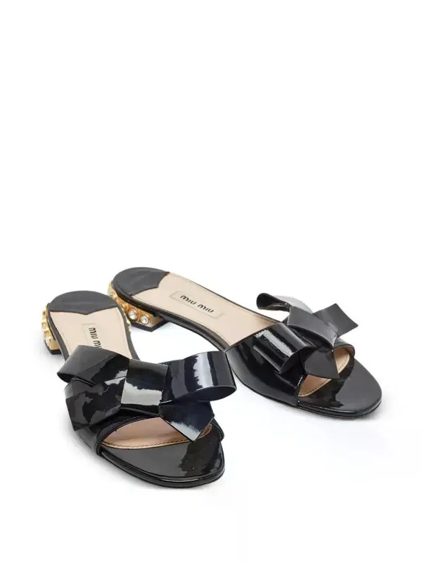 Miu Miu Patent Bow Detail Embellished Sandals