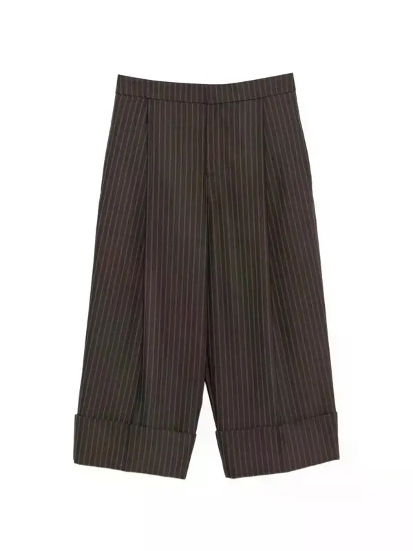 Elisabetta Franchi Pinstriped Cuffed Cropped Trousers - Brown