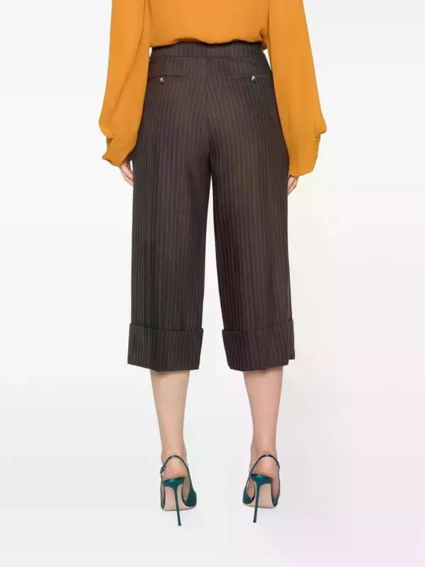 Elisabetta Franchi Pinstriped Cuffed Cropped Trousers - Brown