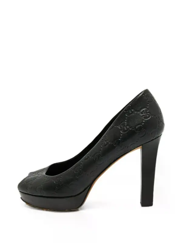 Gucci Embossed Leather Peep-toe Pumps