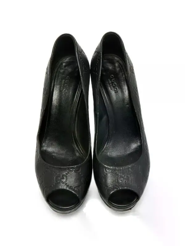 Gucci Embossed Leather Peep-toe Pumps