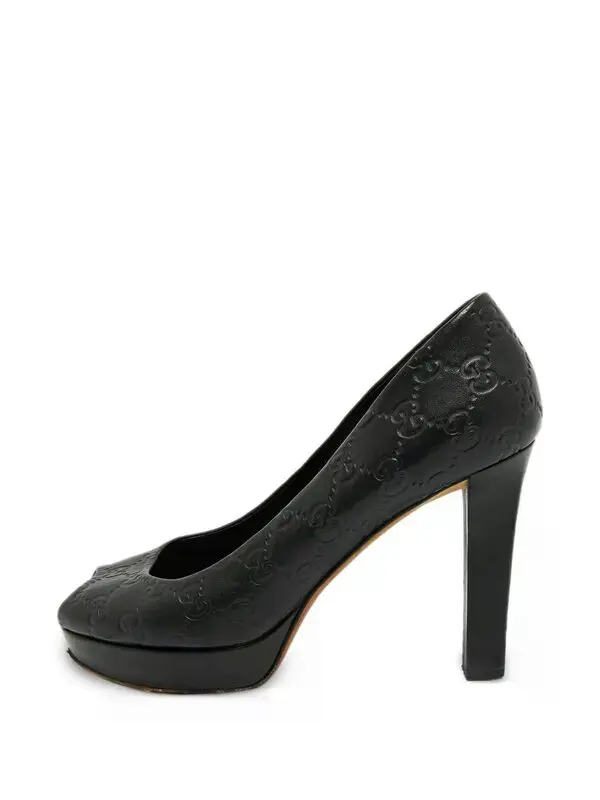 Gucci Embossed Leather Peep-toe Pumps - Black