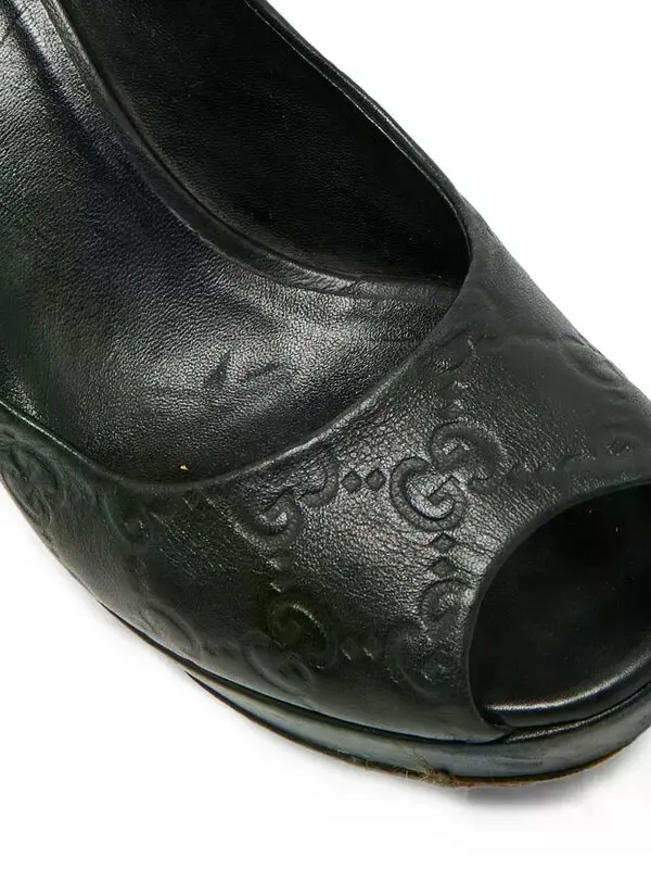 Gucci Embossed Leather Peep-toe Pumps