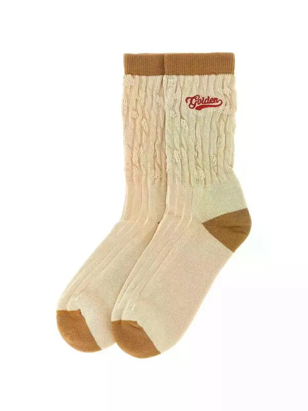 GOLDEN GOOSE Ribbed Socks With Embroidered Logo - Neutrals