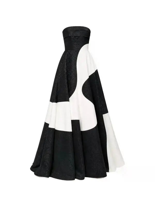 Alice + Olivia Strapless Jacquard Maxi Dress With Flared Skirt - Black