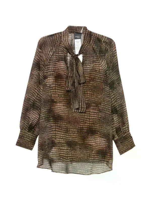 Marina Rinaldi Tapioca Crocodile-effect Pussy-bow Blouse