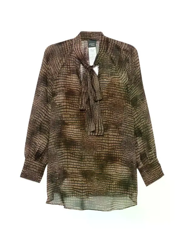 Marina Rinaldi Crocodile-effect Pussy-bow Blouse